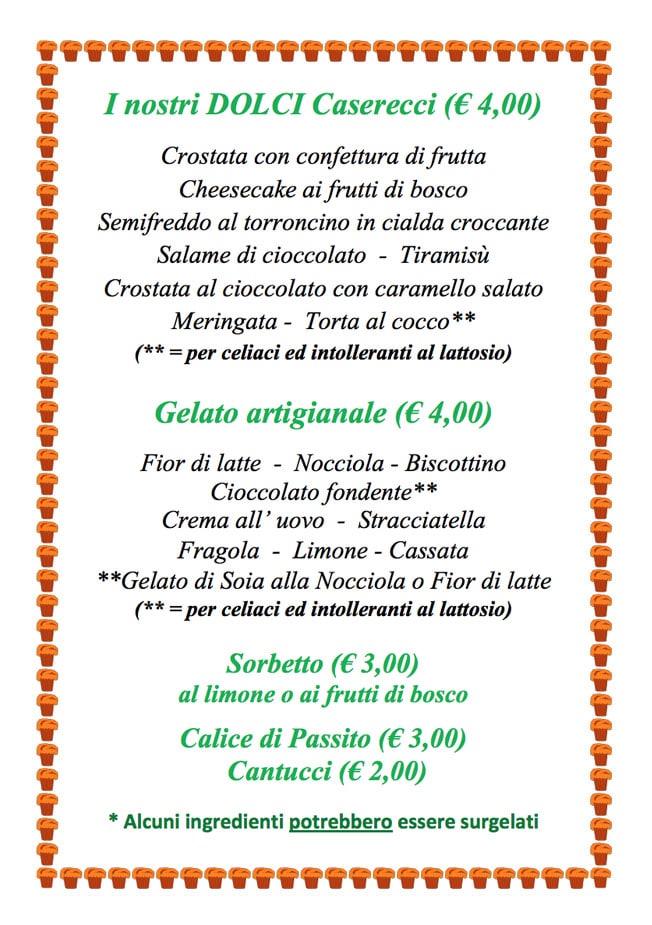 Menu alla Carta & Lista dei Dolci | L'Osteria consiglia...